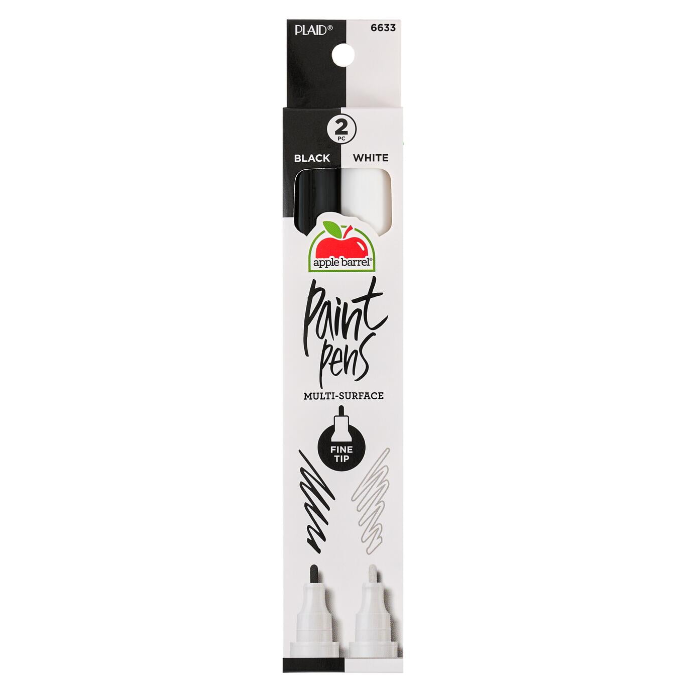 Apple Barrel Multi-Surface Fine Tip Paint Pens Set, Black & White, 2 ...