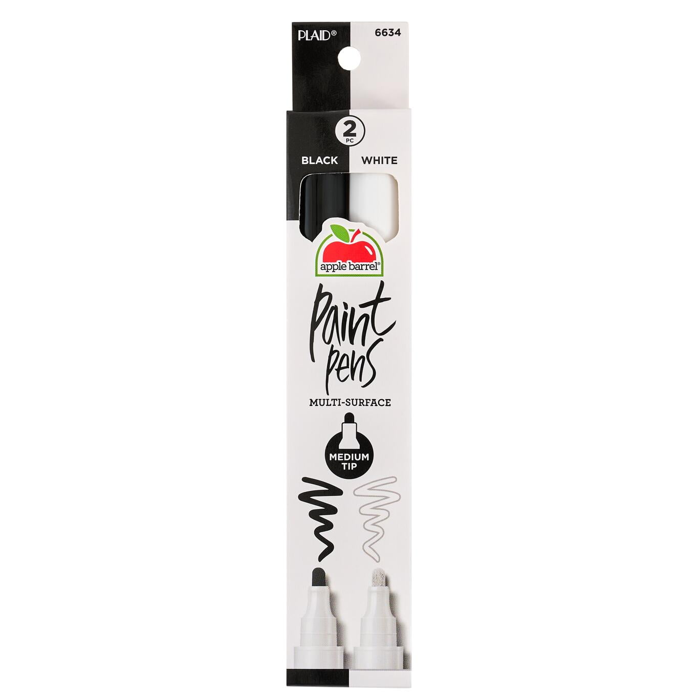 Apple Barrel Multi-Surface Medium Tip Paint Pens Set, Black & White, 2 ...
