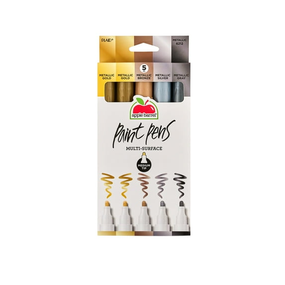Apple Barrel Multi-Surface Medium Tip Paint Pens Set, Metallic, 5 Piece ...