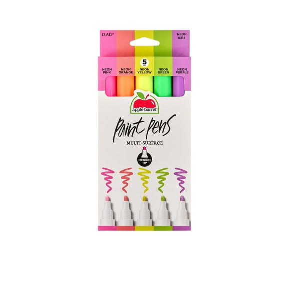 Apple Barrel Multi-Surface Medium Tip Paint Pens Set, Neon Colors, 5 ...