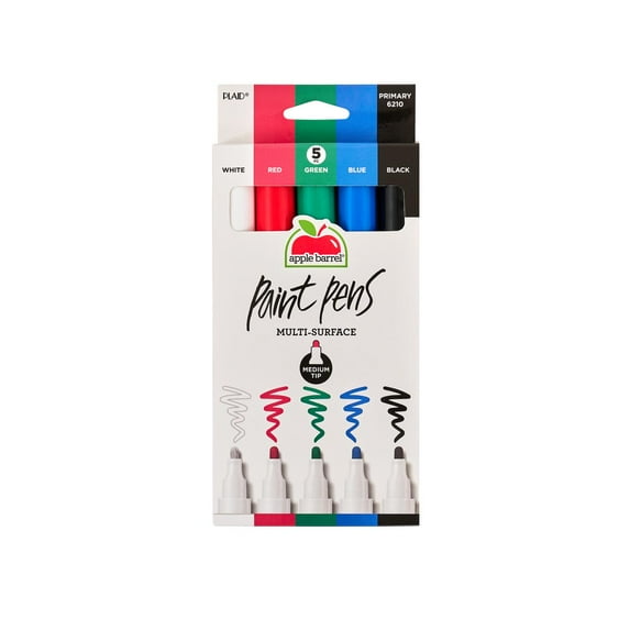 Apple Barrel Multi-Surface Medium Tip Paint Pens Set, Primary, 5 Piece ...
