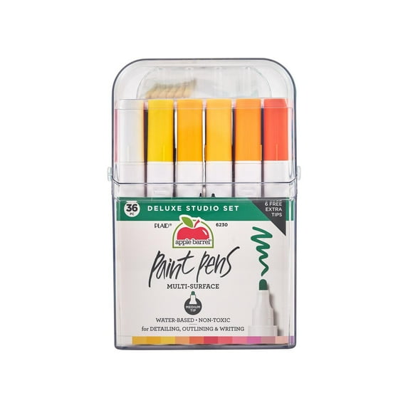 Apple Barrel Multi-Surface Paint Pens Deluxe Studio Set, Medium Tip, 36 ...