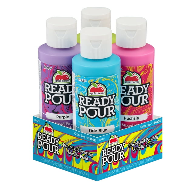 Apple Barrel Pre-Mixed Pouring Acrylic Craft Paint Set, 4 Pieces, Color ...