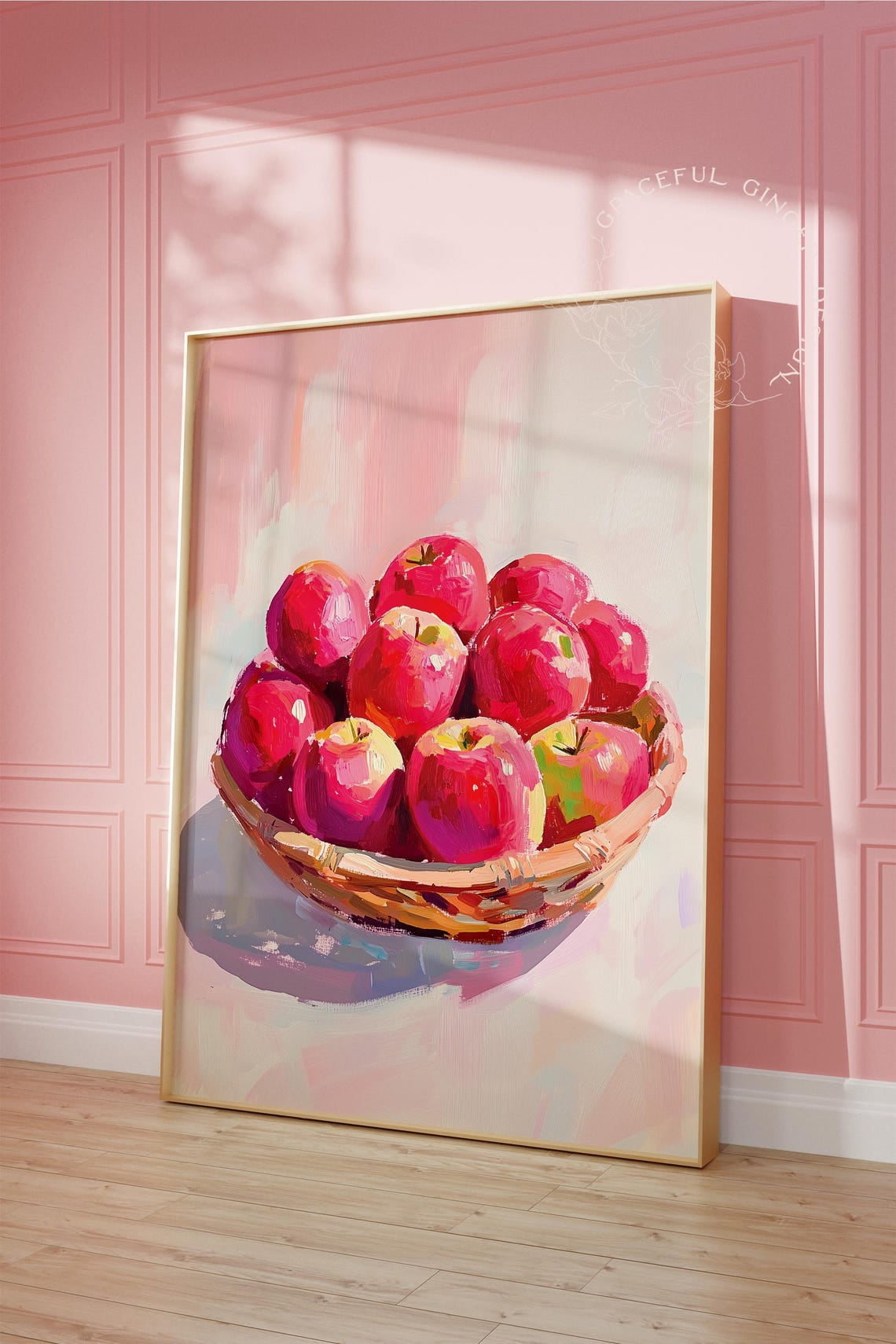 Apple Basket Wall Art, Autumn Harvest , Red Apple Kitchen Decor Home ...