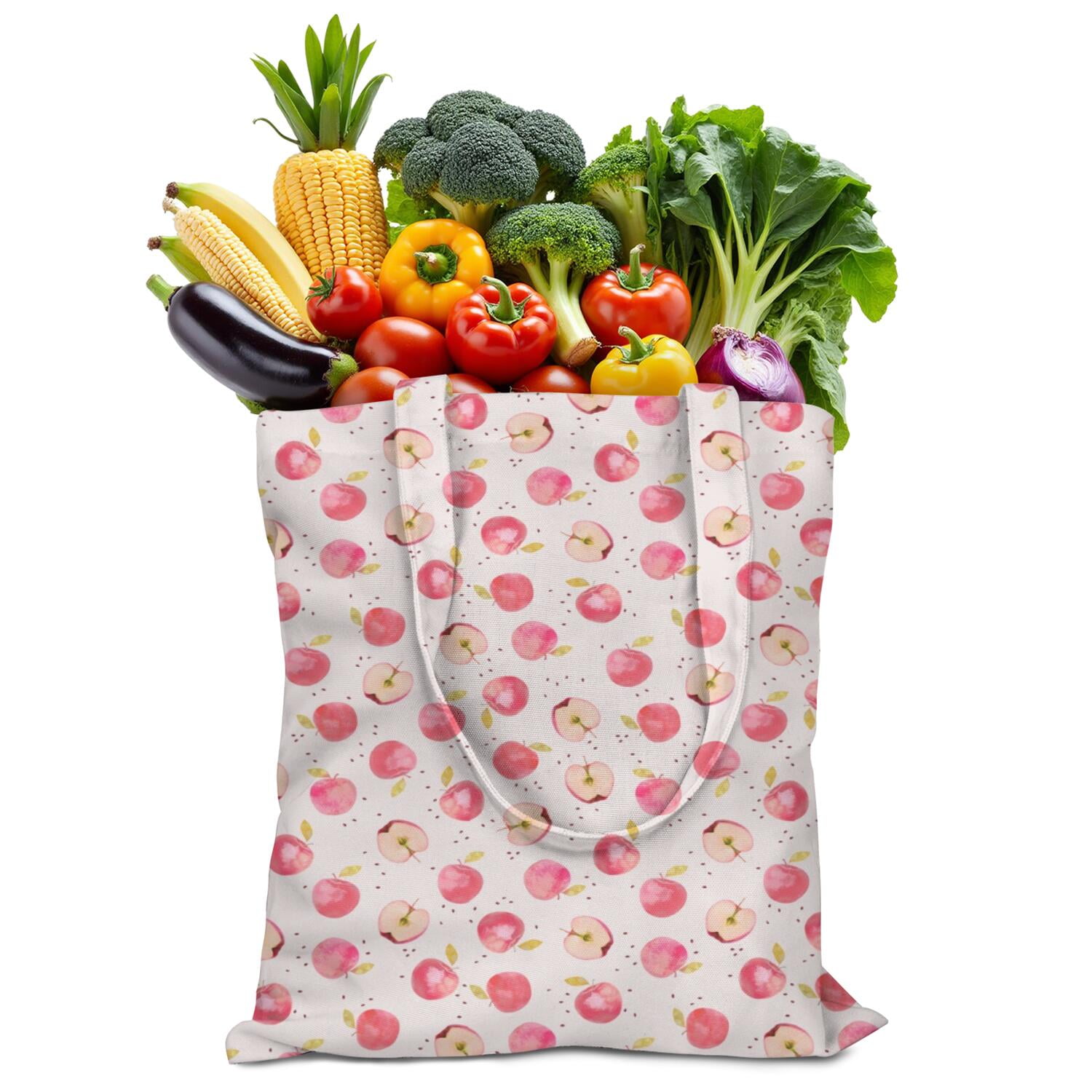 Apple Canvas Tote Bag Red Green Fruit Classic Cute Cartoon Pattern ...