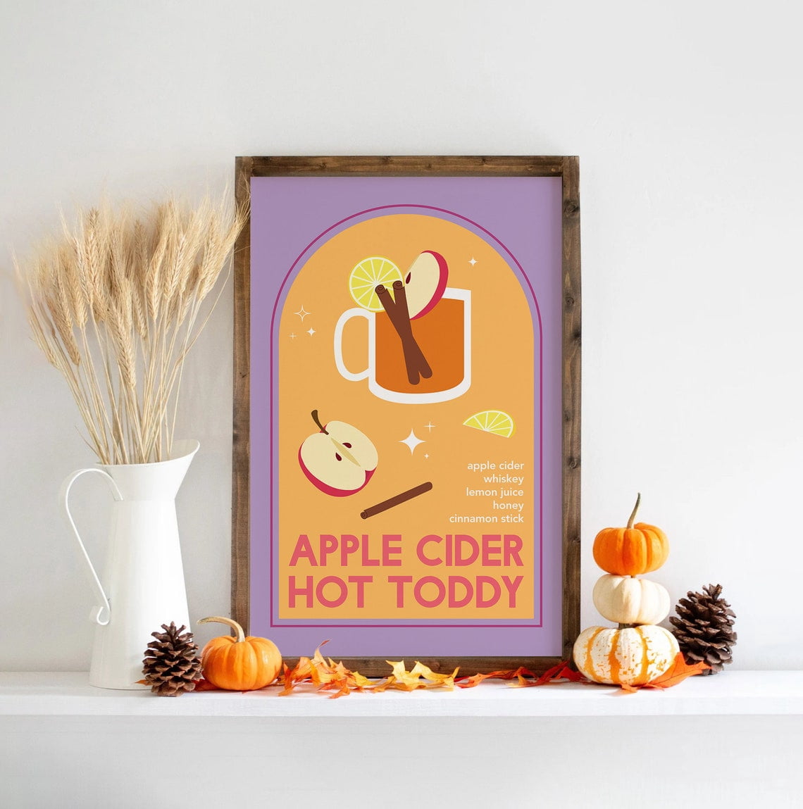 Apple Cider Hot Toddy Cocktail Print, Art, Cute Purple Orange Fall ...