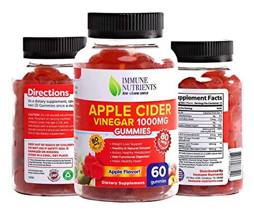 Apple Cider Vinegar Gummies Vitamins by Immune Nutrients - Immunity & Detox - (1 Pack, 60 Count ...