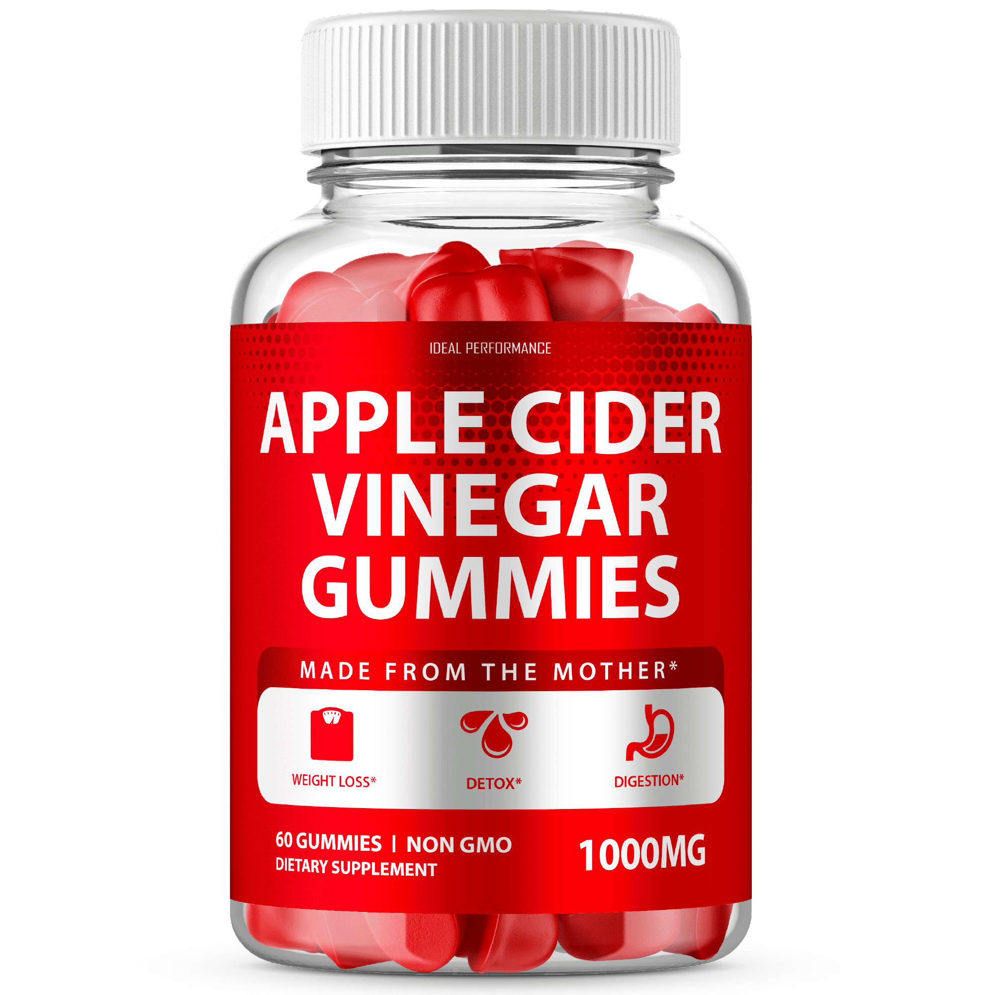 Ideal Performance Apple Cider Vinegar Gummies With The Mother, Vegan, 1000mg, 60 Gummies ...