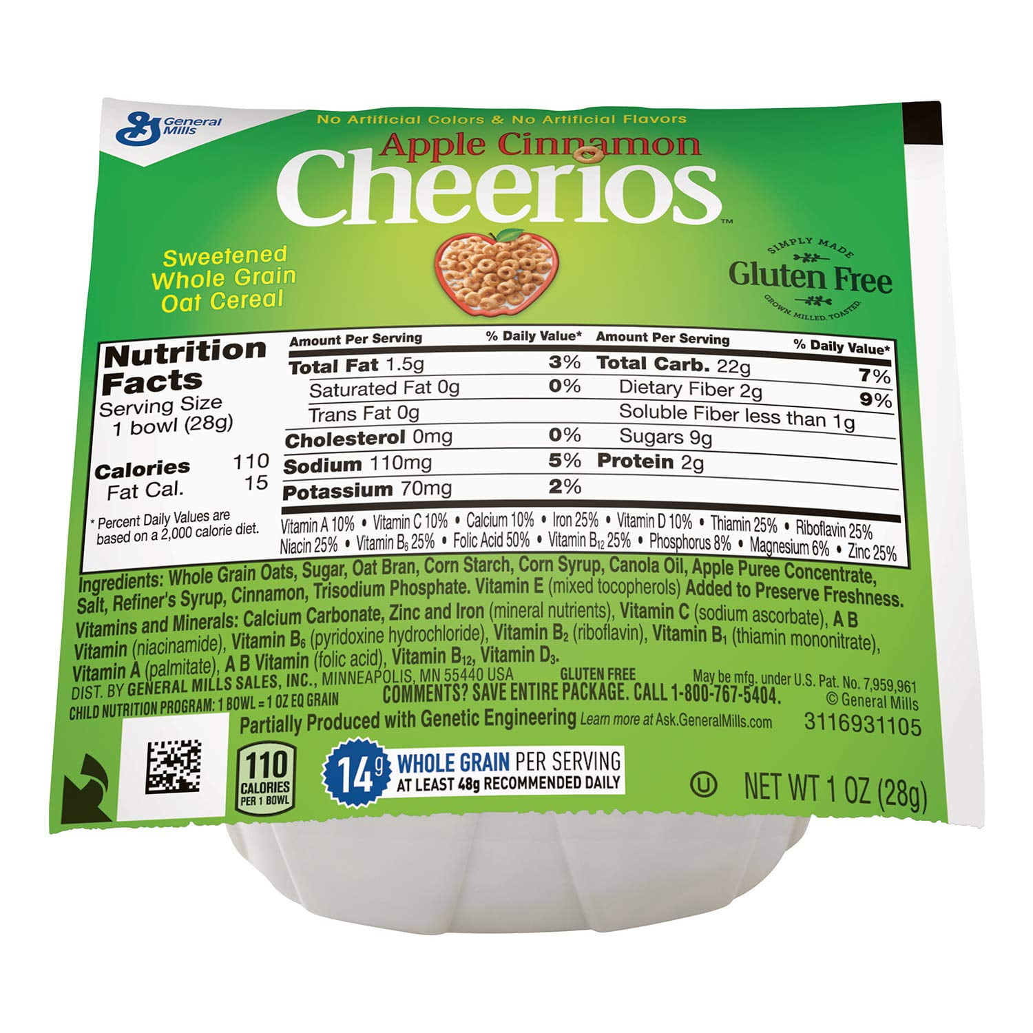 Apple Cinnamon Cheerios Cereal Single Serve Bowl, 1 Oz (Pack Of 96 ...