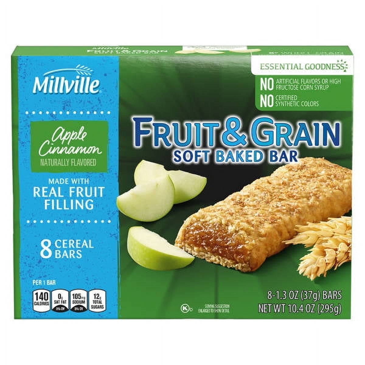 Millville Apple Cinnamon Fruit and Grain Cereal Bars, 8 count - Pack of ...
