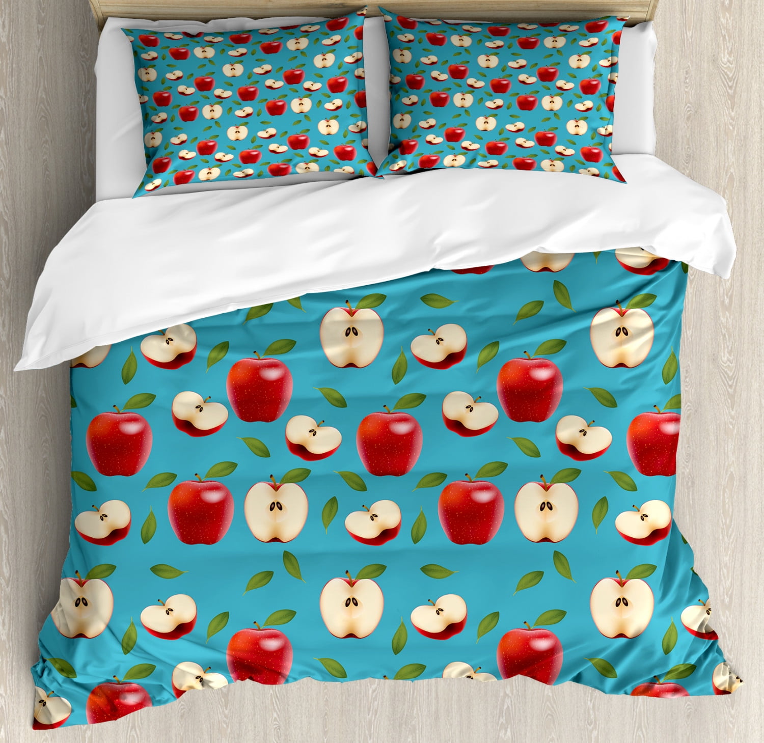 Apple Duvet Cover Set Queen Size, Halved and Whole Red Delicious Apples ...