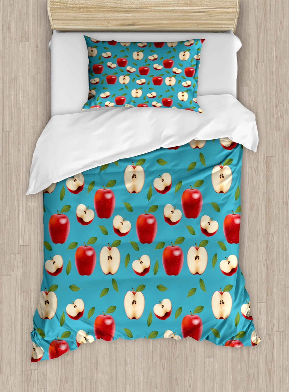 Apple Duvet Cover Set Twin Size, Halved and Whole Red Delicious Apples ...