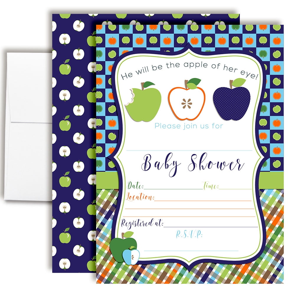 Apple of My Eye Boy Baby Shower Invitations, 20 Fill-In Cards with ...