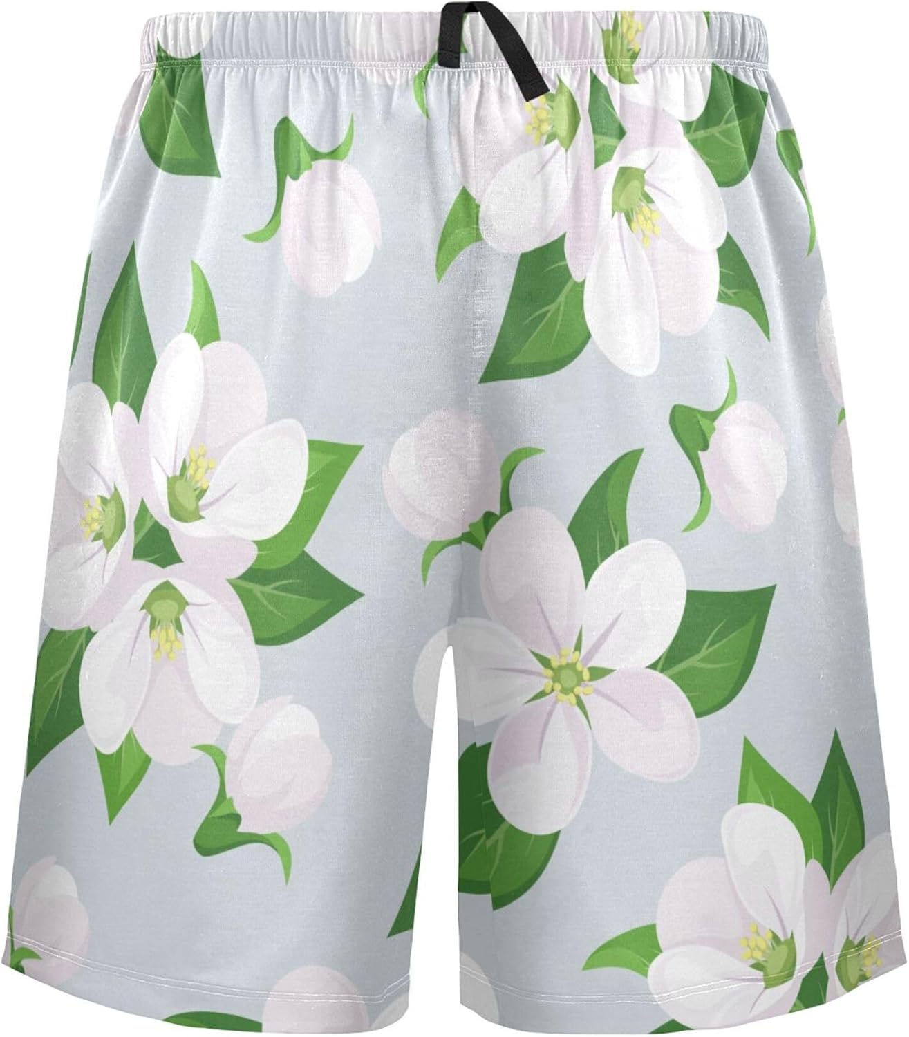 Apple Flower Blossoms On Blue Mens Pajama Pants Shorts Sleepwear Lounge ...