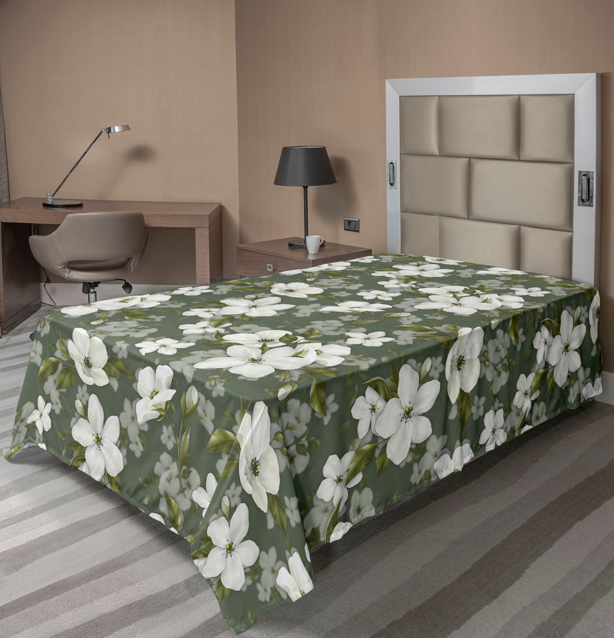 Apple Flowers Flat Sheet, Bohemian Composition of Leafy Floral Pattern ...