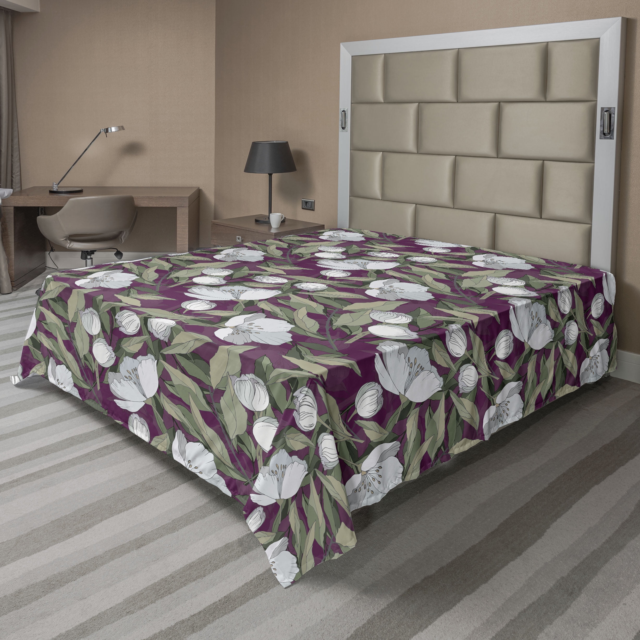 Ambesonne Flowers Flat Bedding Sheet Soft Top Sheet, Floral Modern ...