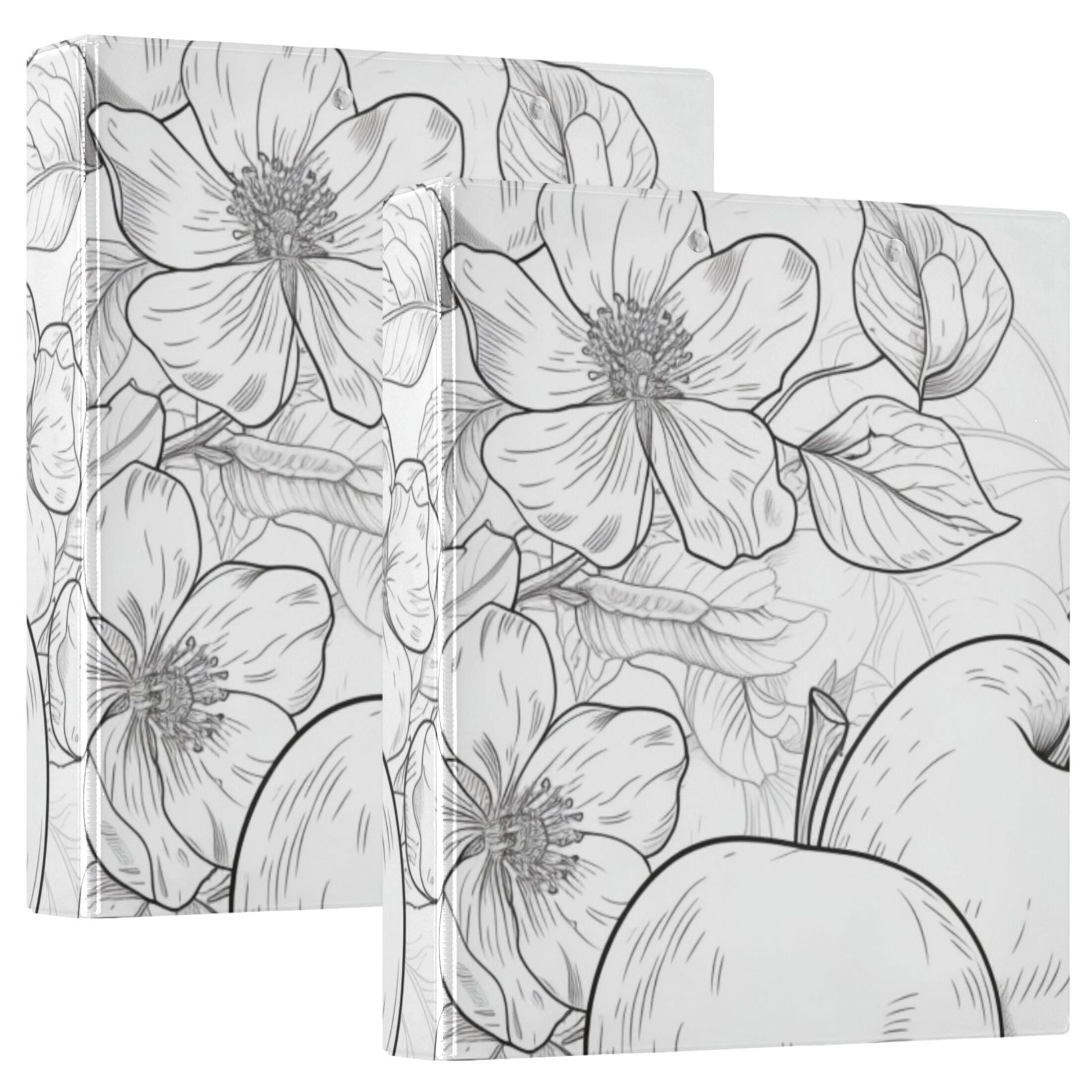Apple Flowers Sketch 3 Ring Binders 1.5 inch Hardcover File Folders ...