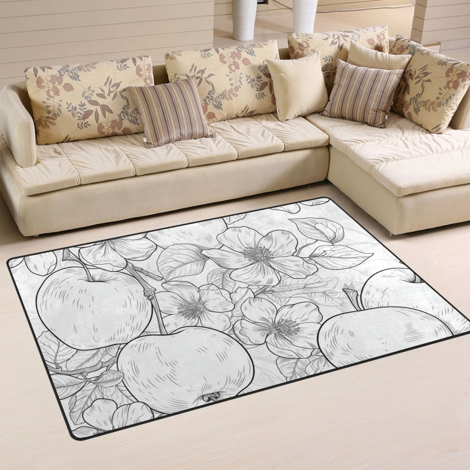 Apple Flowers Sketch Area Rug Washable Floor Carpet Mat 60 x 39 inch ...