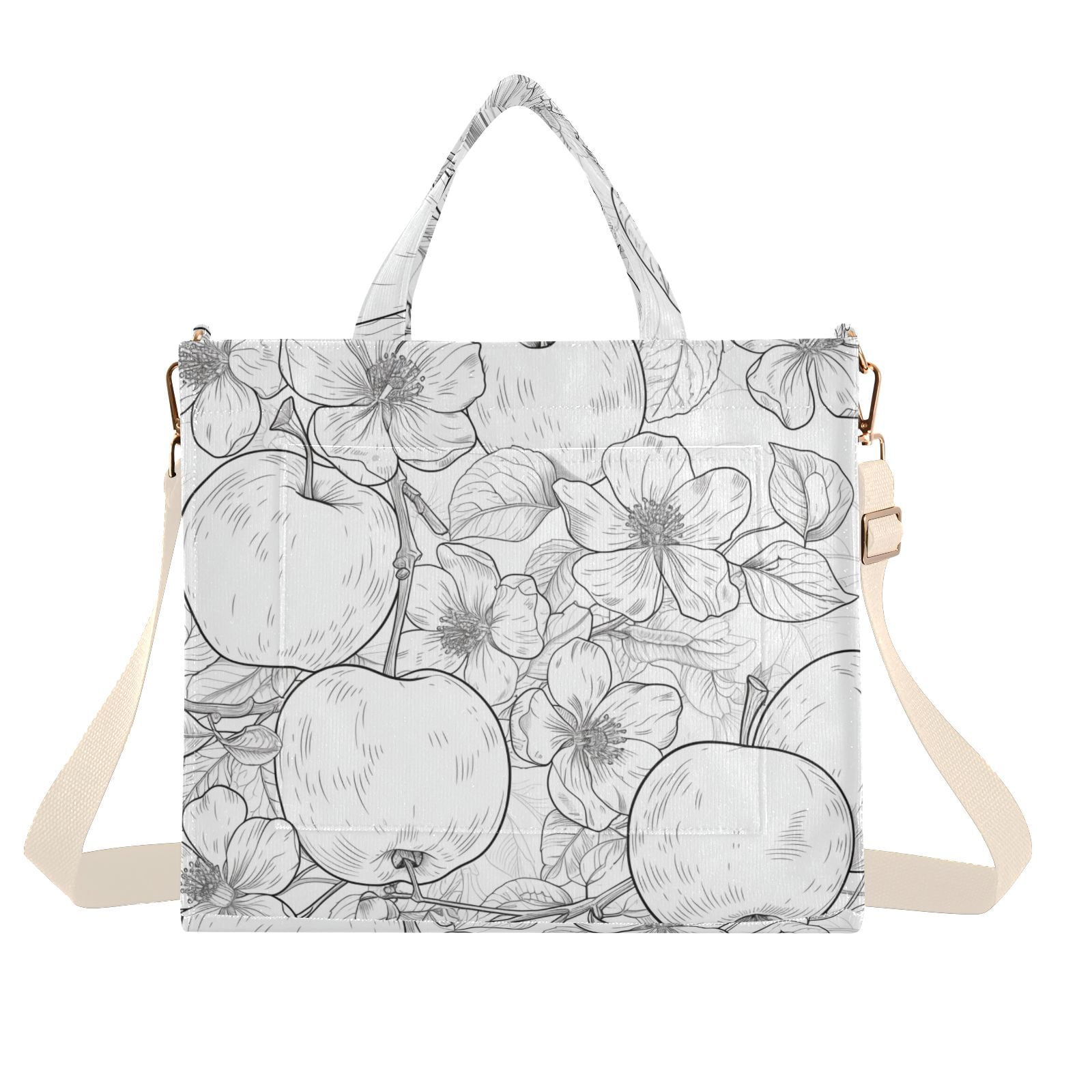 Apple Flowers Sketch Corduroy Tote Bag Handbag Large Messenger Bag ...