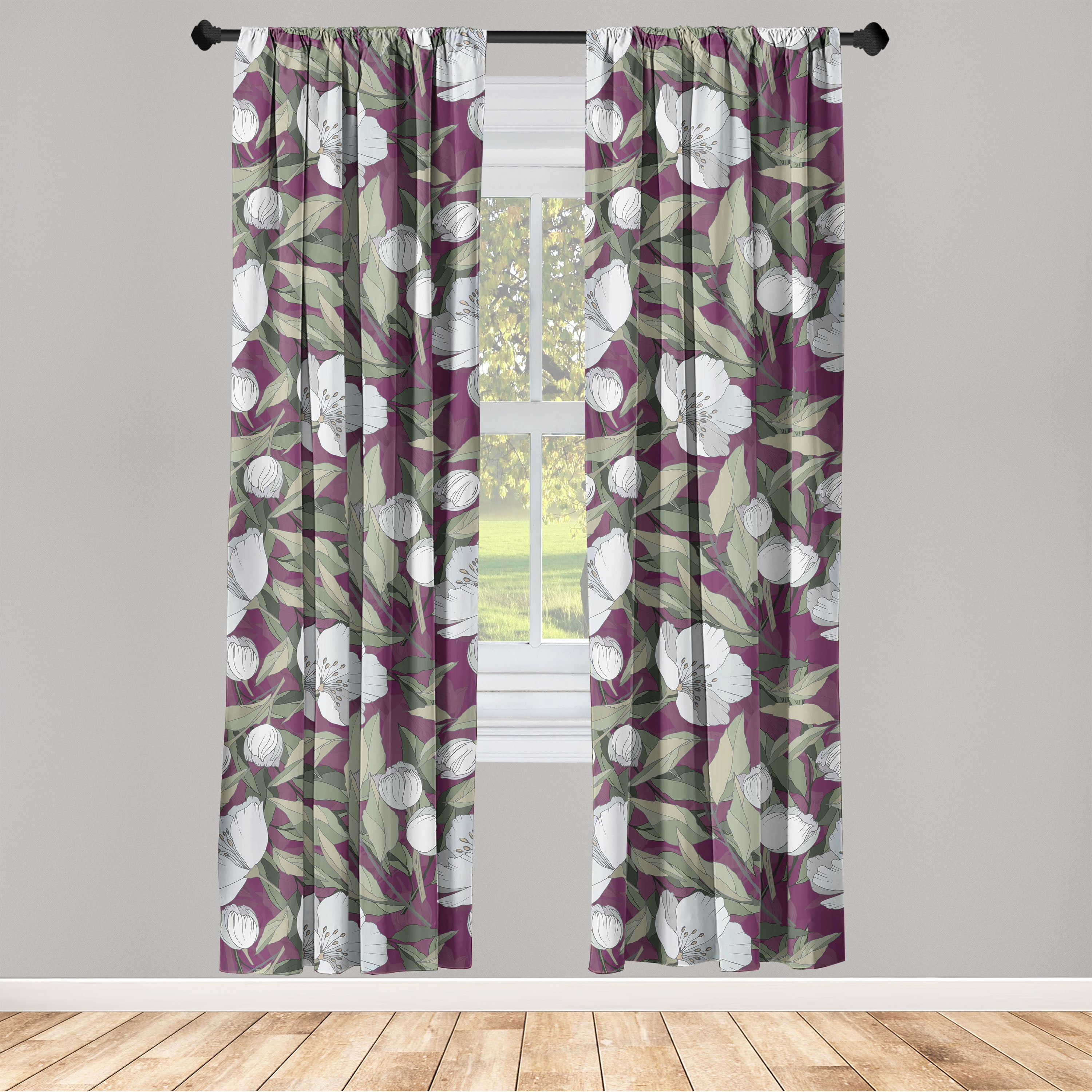 Apple Flowers Window Curtains, Simple Design Modern Leaves Greenery and ...