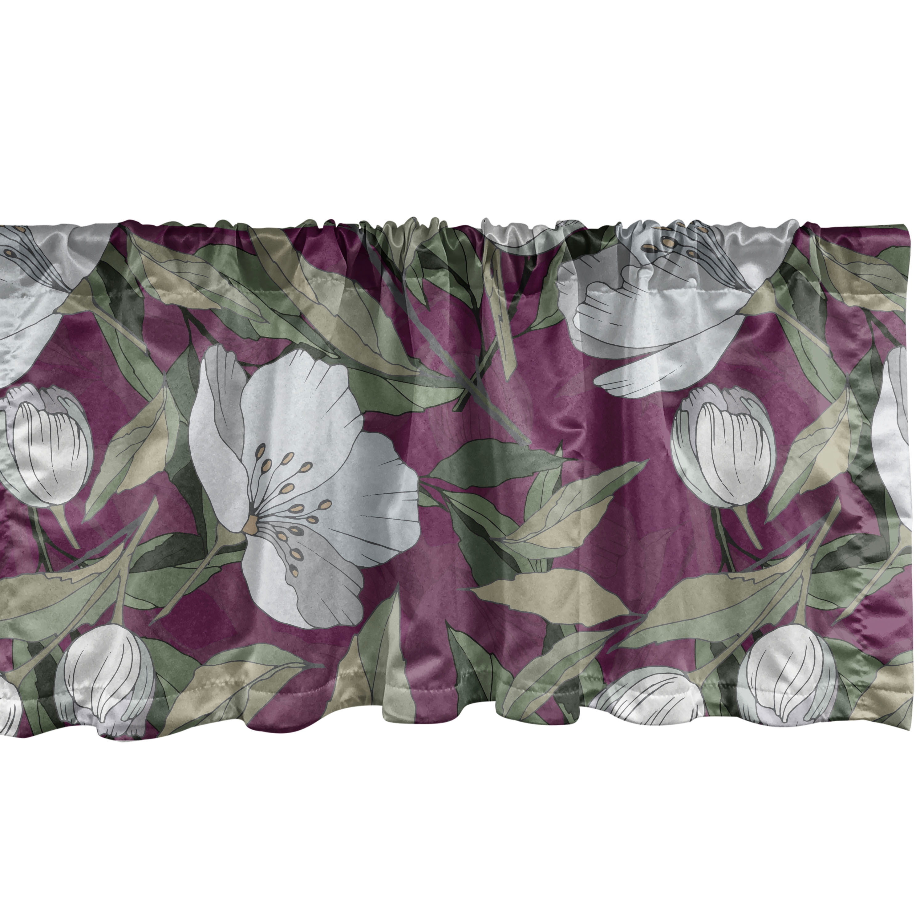 Apple Flowers Window Valance, Simple Design Modern Leaves Greenery and ...