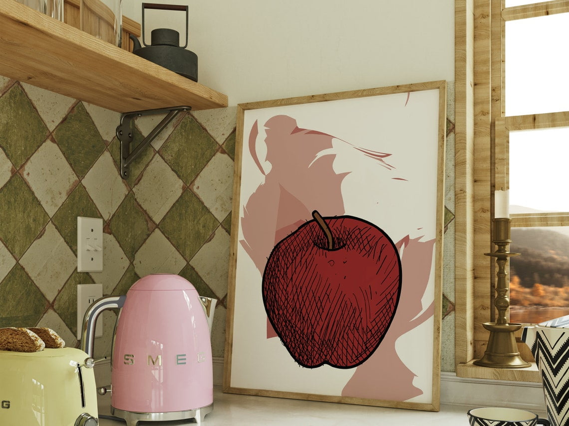 Apple Fruit Kitchen Wall Art! Boho, Minimalist Modern Art, Kitchen ...
