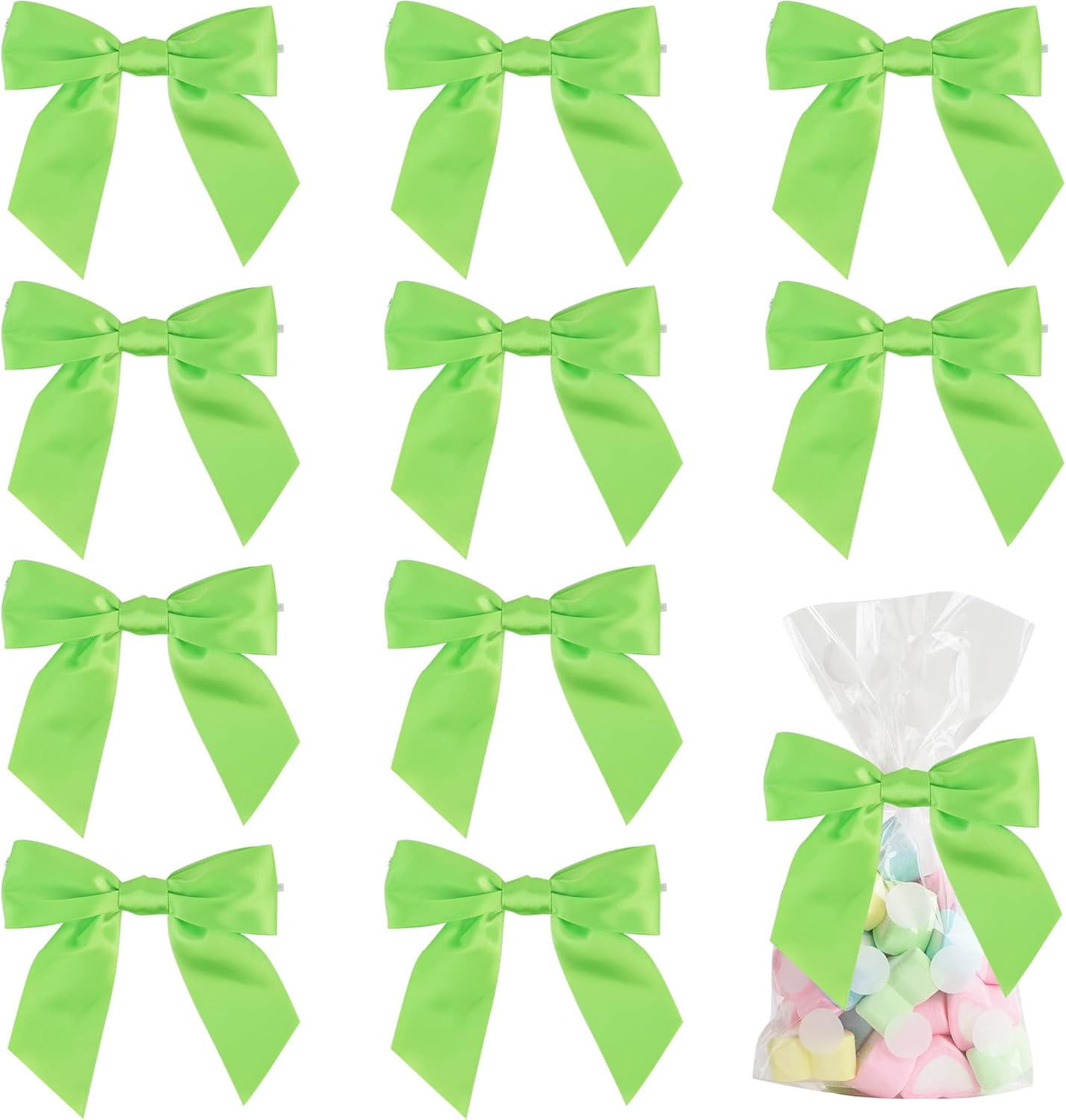 Apple Green Satin Bows 4.5" Pre-Tied Lime Green Twist Tie Bows for ...