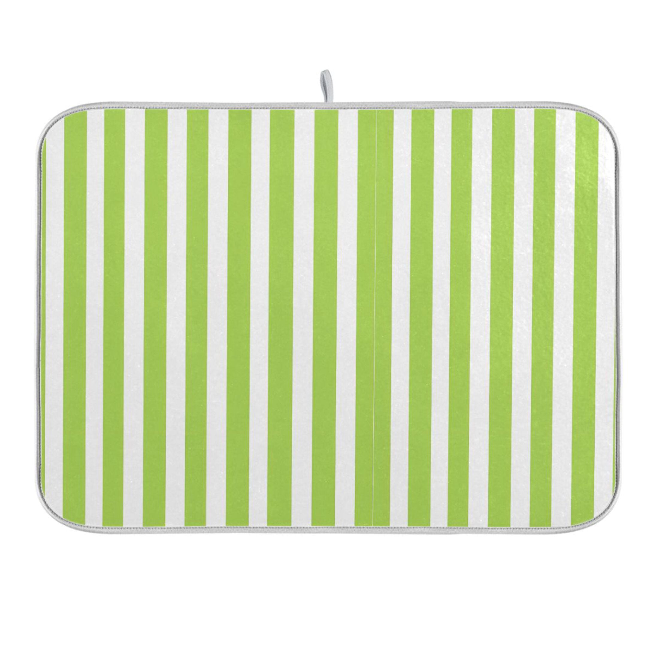 Apple Green and White Stripes Drying Mat for Kitchen Counter 18x24 In ...