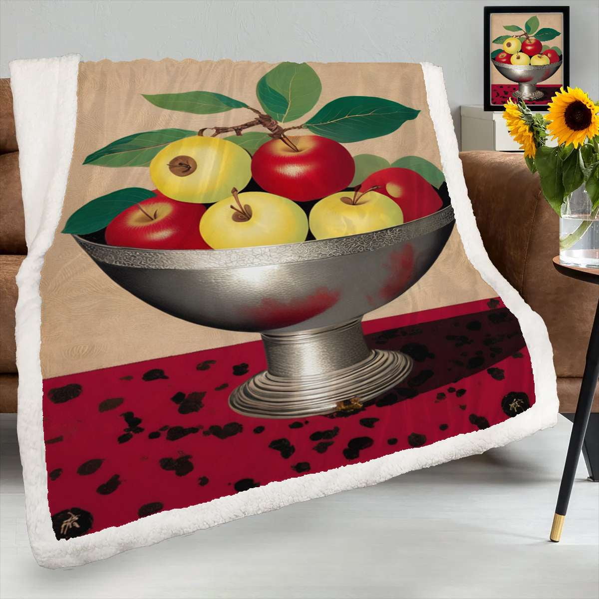 Apple Harvest Bowl Sherpa Blanket Throw Blanket For Bed Chair Sofa ...