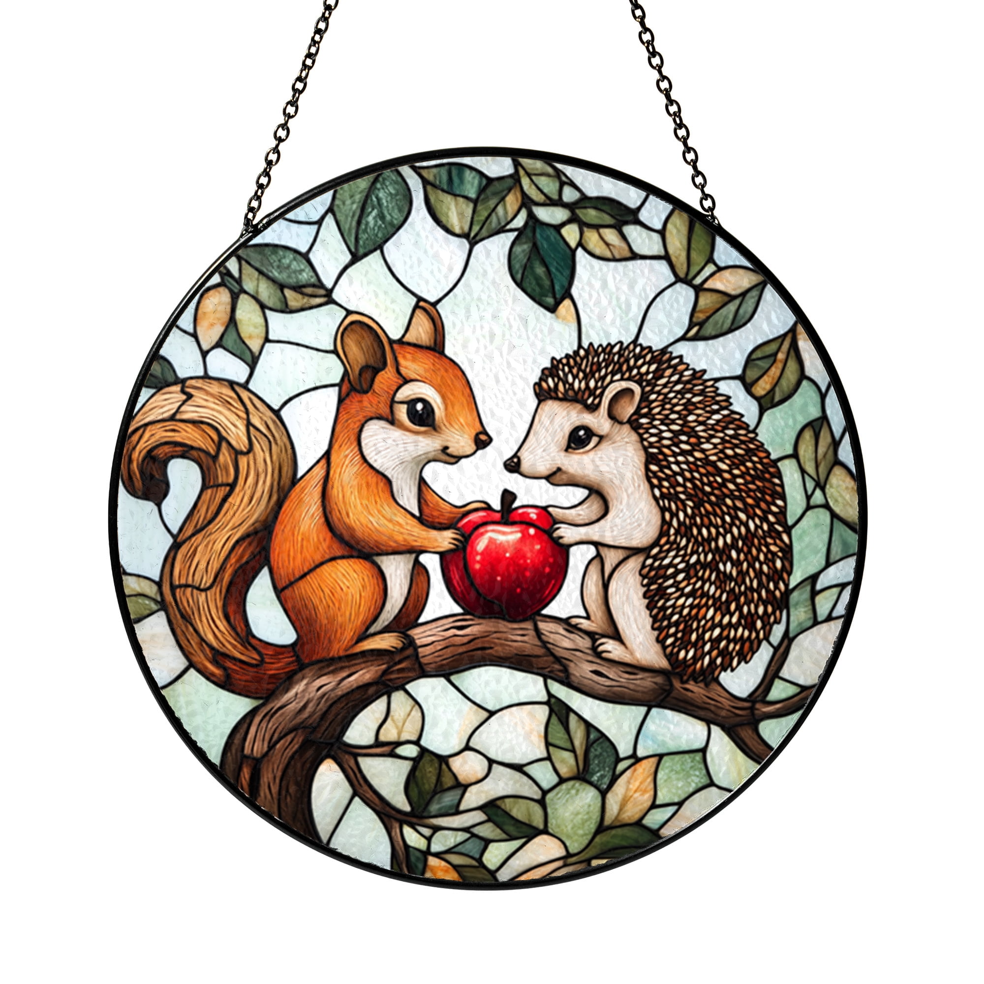 Apple Harvest Woodland Animals Glass Style Suncatcher – Window Decor ...