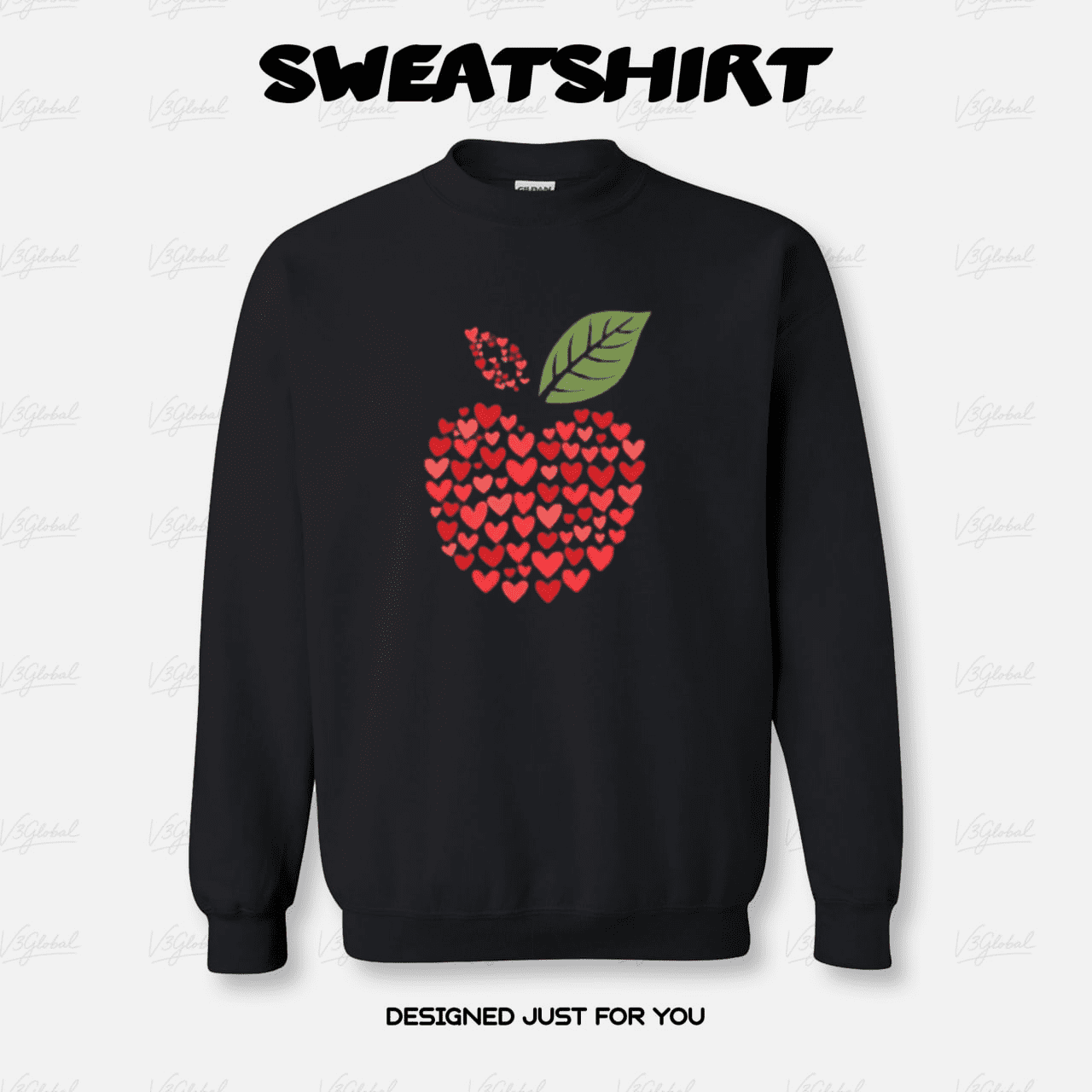 Apple Heart Pattern Fruit Graphic Sweatshirt Cute Autumn Daily Style up ...