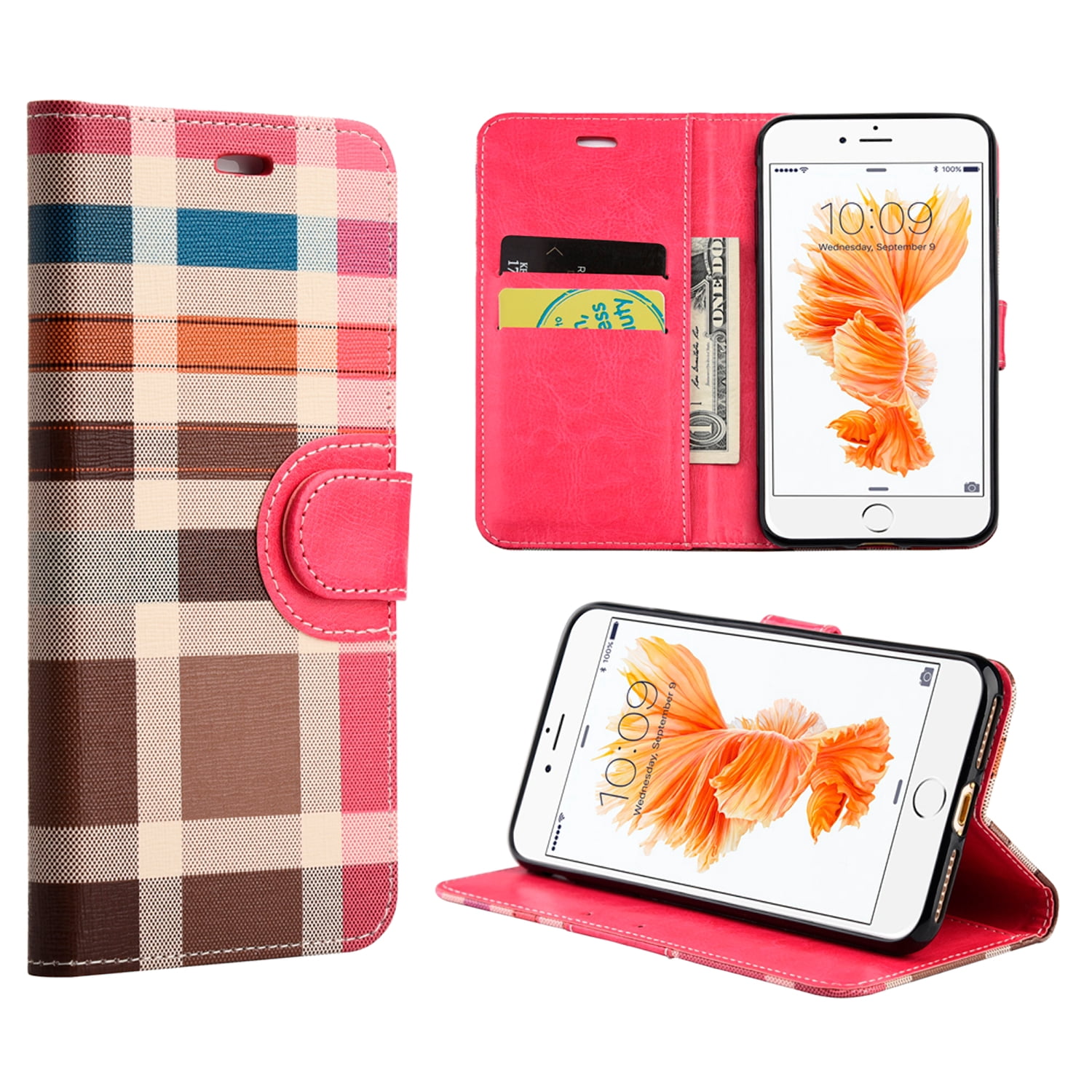 Apple Iphone 7 Plaid Wallet With Card Slot - Hot Pink - Walmart.com