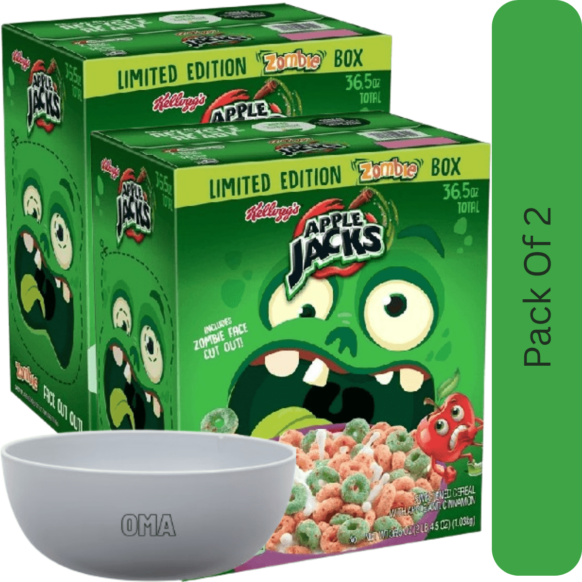 Apple Jacks Sweetened Cereal, 36.5 oz Value Pack with White Bowl by OMA ...