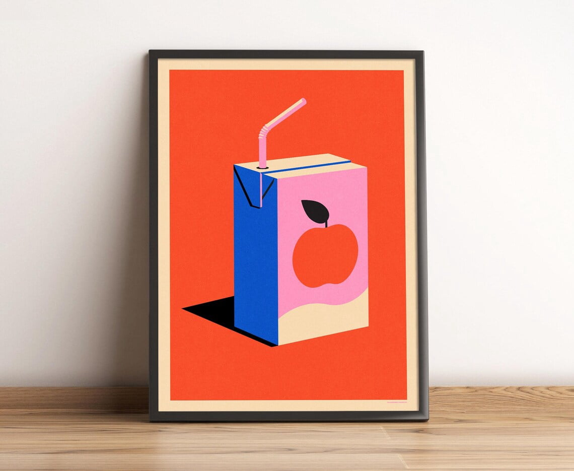 Apple Juice Carton Juicebox Kids Playroom Bedroom Kitchen Print Fun ...