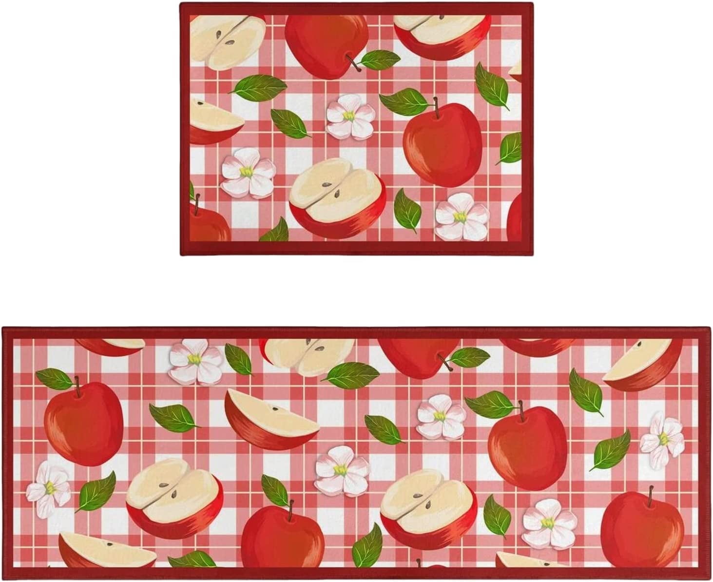 Apple Kitchen Mat Rug Set of 2, Red Fruit Home Decor, Floor Theme ...