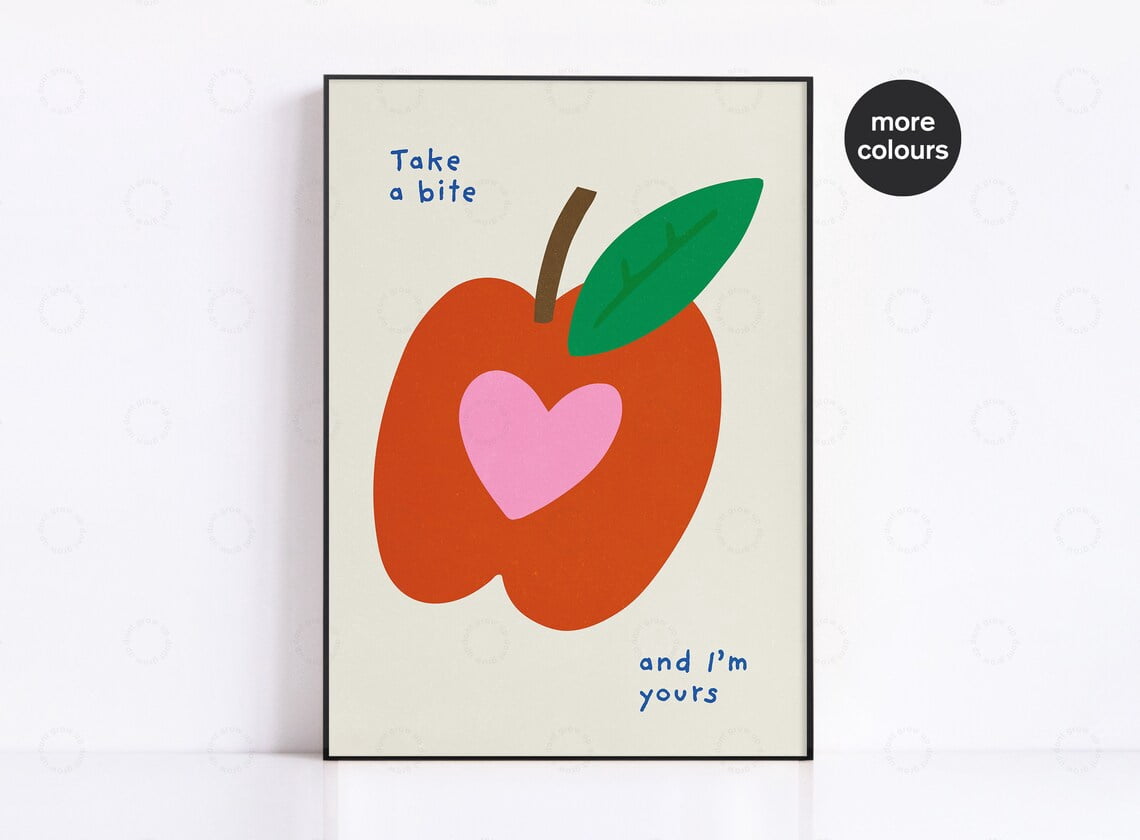 Apple Kitchen Mid Century Modern Food Wall Art, Unframed Paper Poster ...