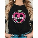 Apple Letter Print Short Sleeve T-Shirt,Suitable All Seasons - Walmart.com