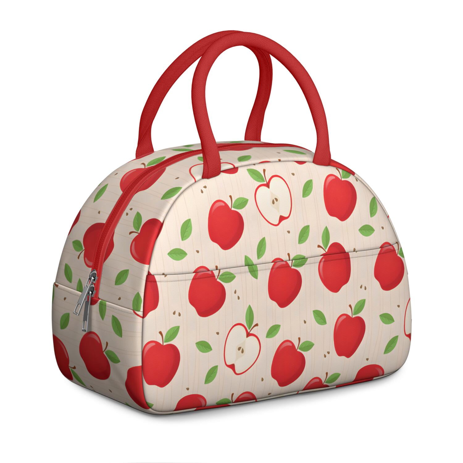 Apple Lunch Bag for Women – Cute Red & Green Fruit Print Tote with ...