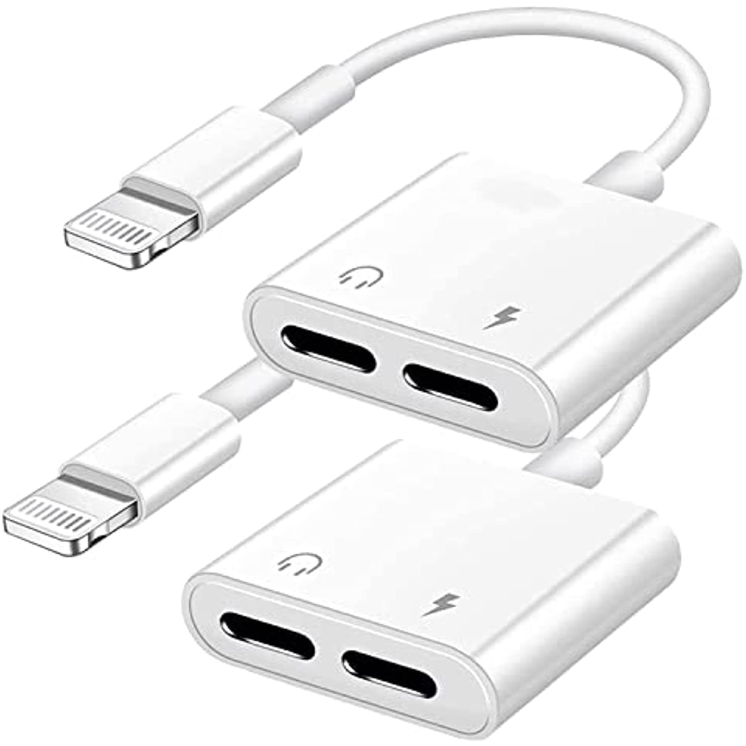 Apple MFi Certified 2 in 1 Dual Lightning Aux Charge Adapter, iPhone ...