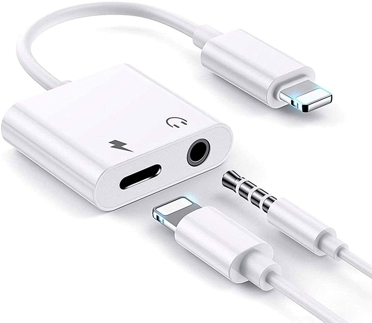 Apple MFi Certified Adapter: 2 in 1 Lightning to 3.5mm Jack & Charger for iPhone 11/X/XS/XR/8/7 ...