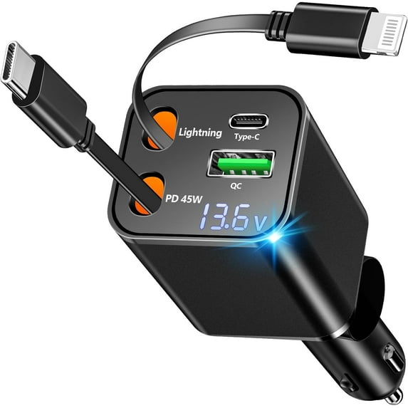 Apple MFi Certified Retractable Car Charger, 120W USB C Car Charger 4 ...