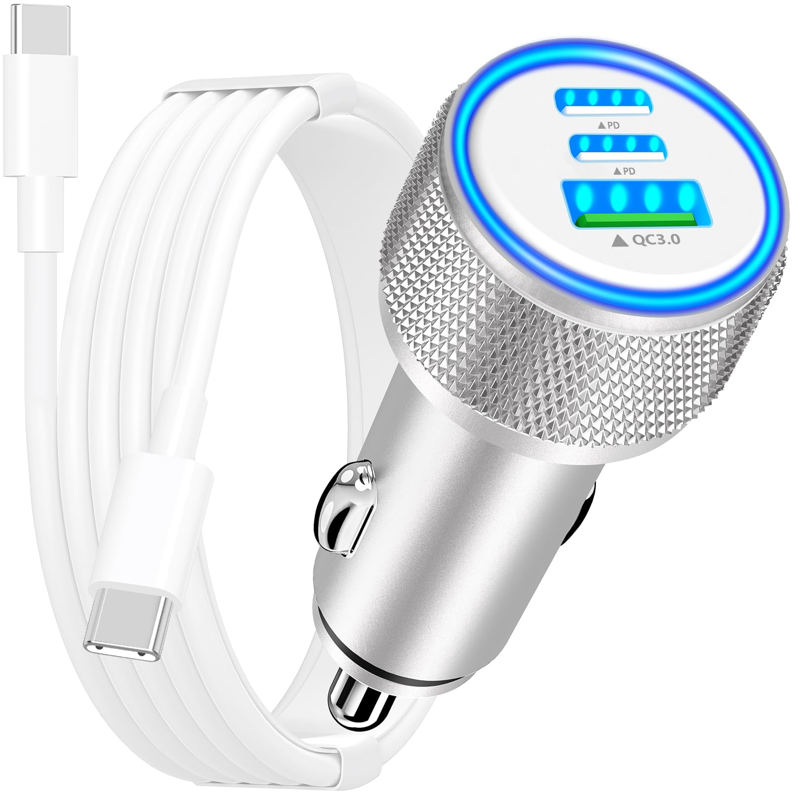 [Apple MFi Certified] iPhone 16 Fast Car Charger, 3-Port 67W Dual USB-C&USB-A Car Power ...