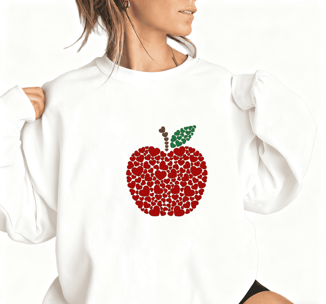 Apple Made Creative Sweatshirt - Women's Hearts Print Long Seeves Tops ...
