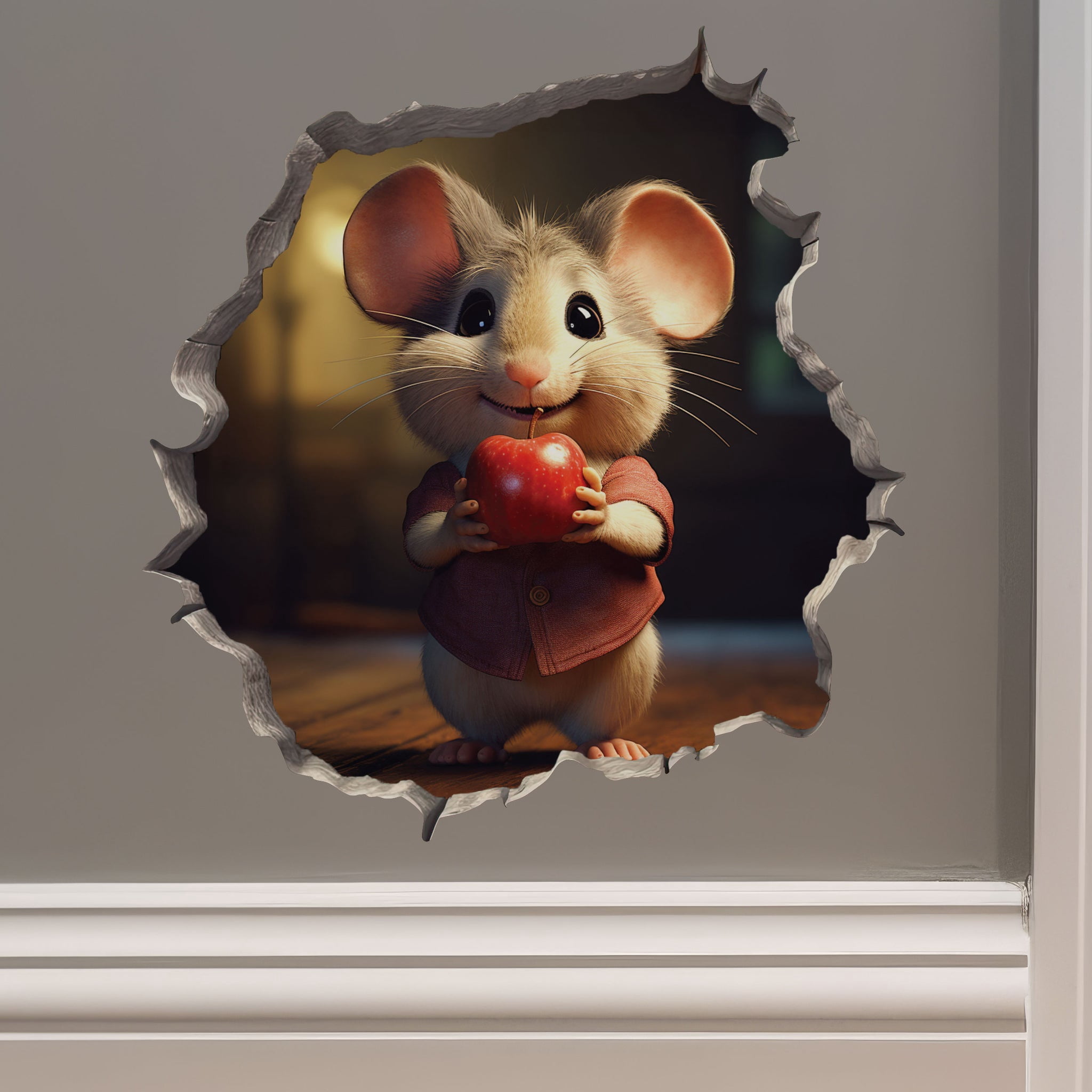 Apple Mouse in Mouse Hole Decal - Mouse Hole 3D Wall Sticker - Walmart.com