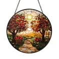 Apple Orchard Stained Glass Style Suncatcher, Round Sunset Window Panel ...