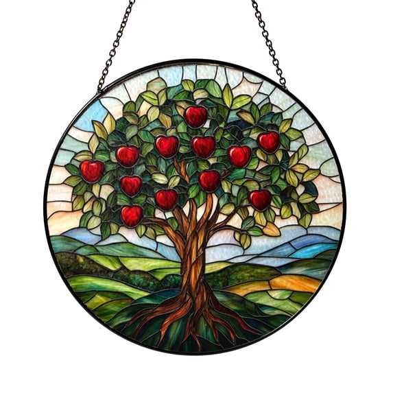 Apple Orchard Stained Glass Suncatcher Window Decor, Round Tree ...