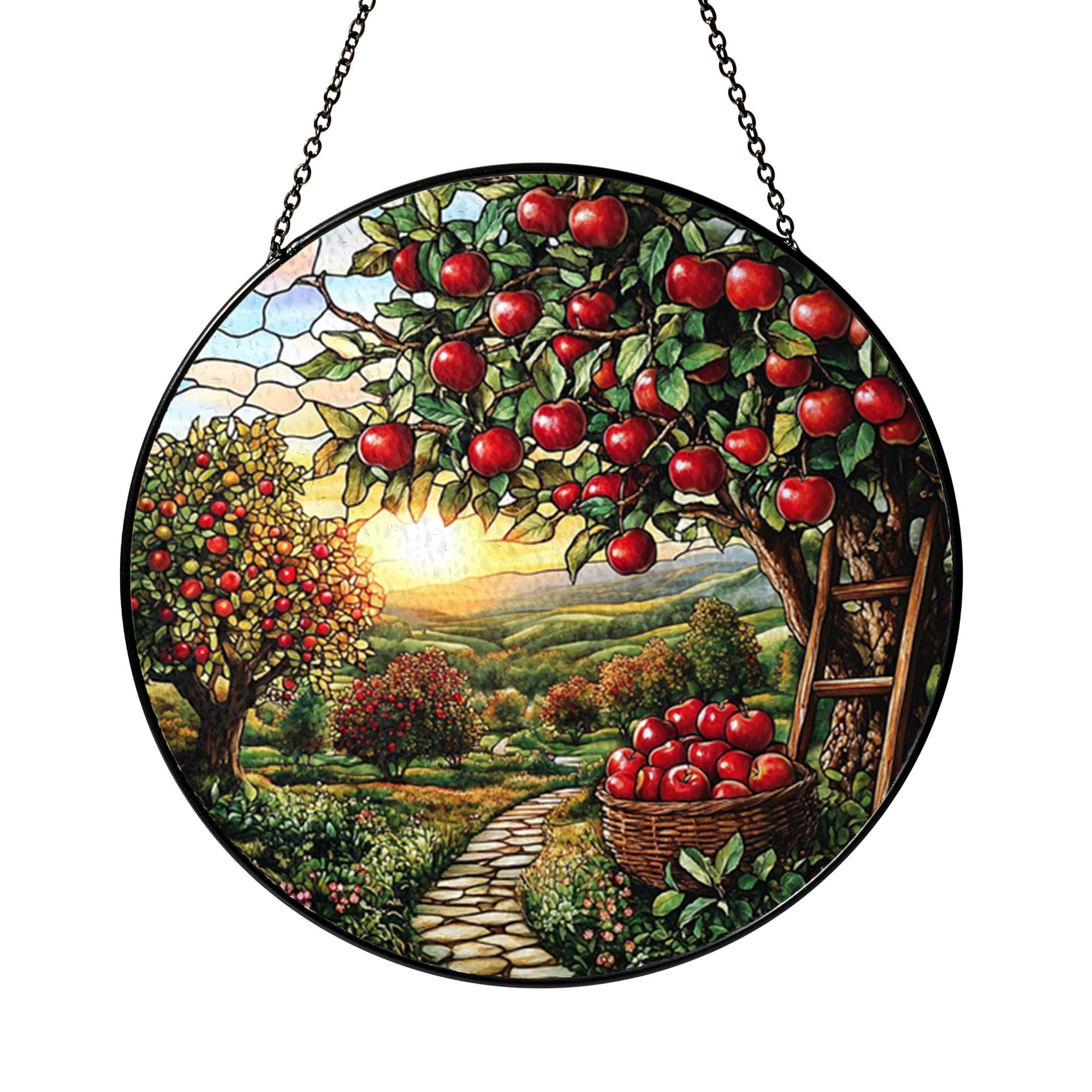 Apple Orchard Stained Glass Suncatcher Window Hanging Round Swing at ...
