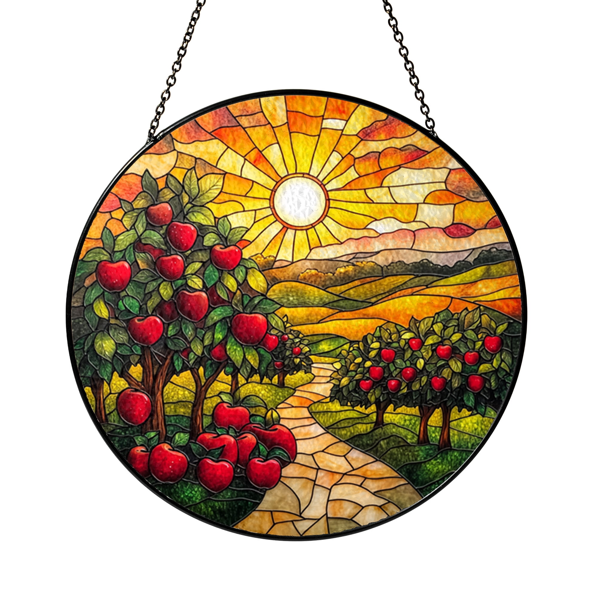 Apple Orchard Stained Glass Suncatcher Window Hanging, Sunny Sky Fruit ...