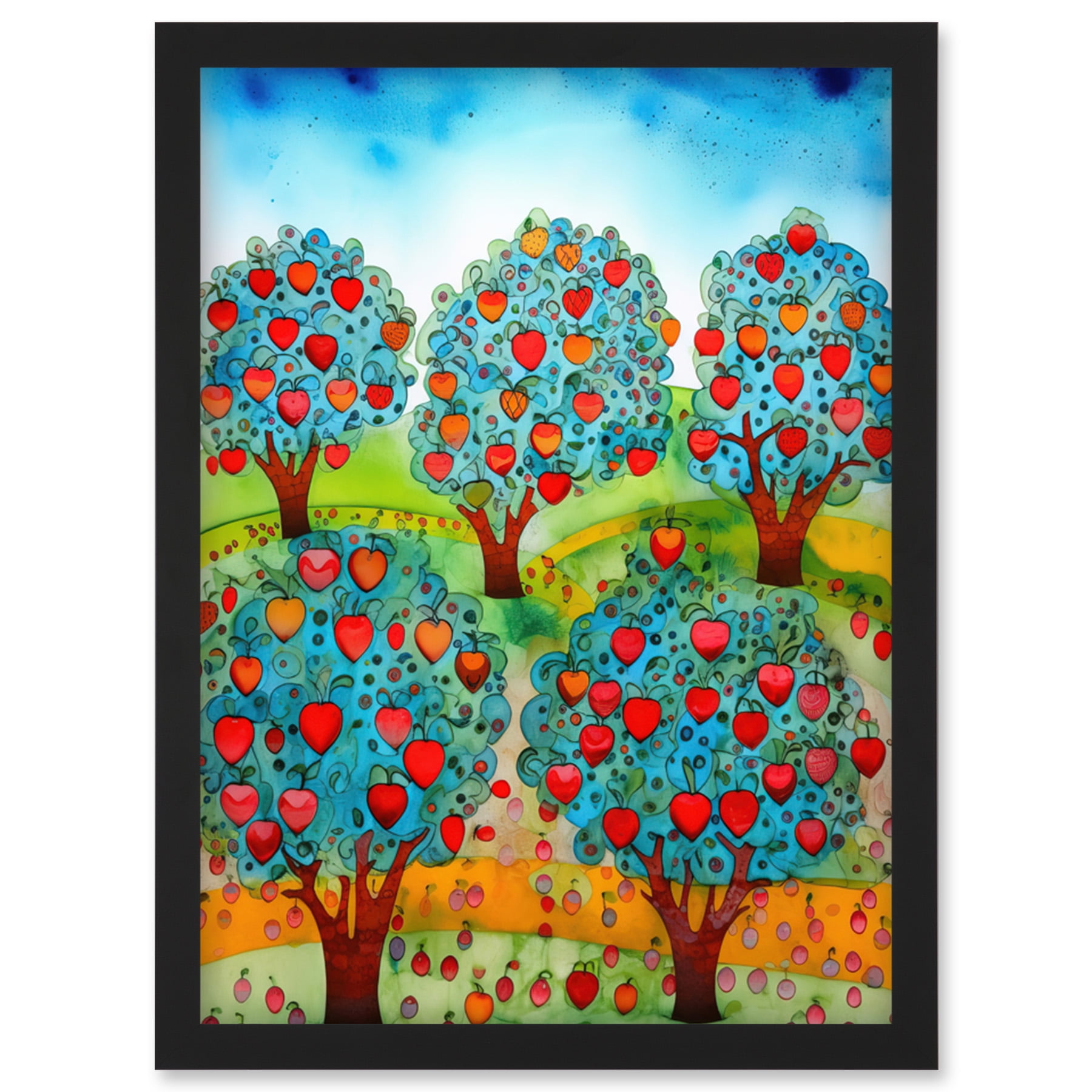 Apple Orchard Trees Ready For Harvest Folk Art Landscape Watercolour ...