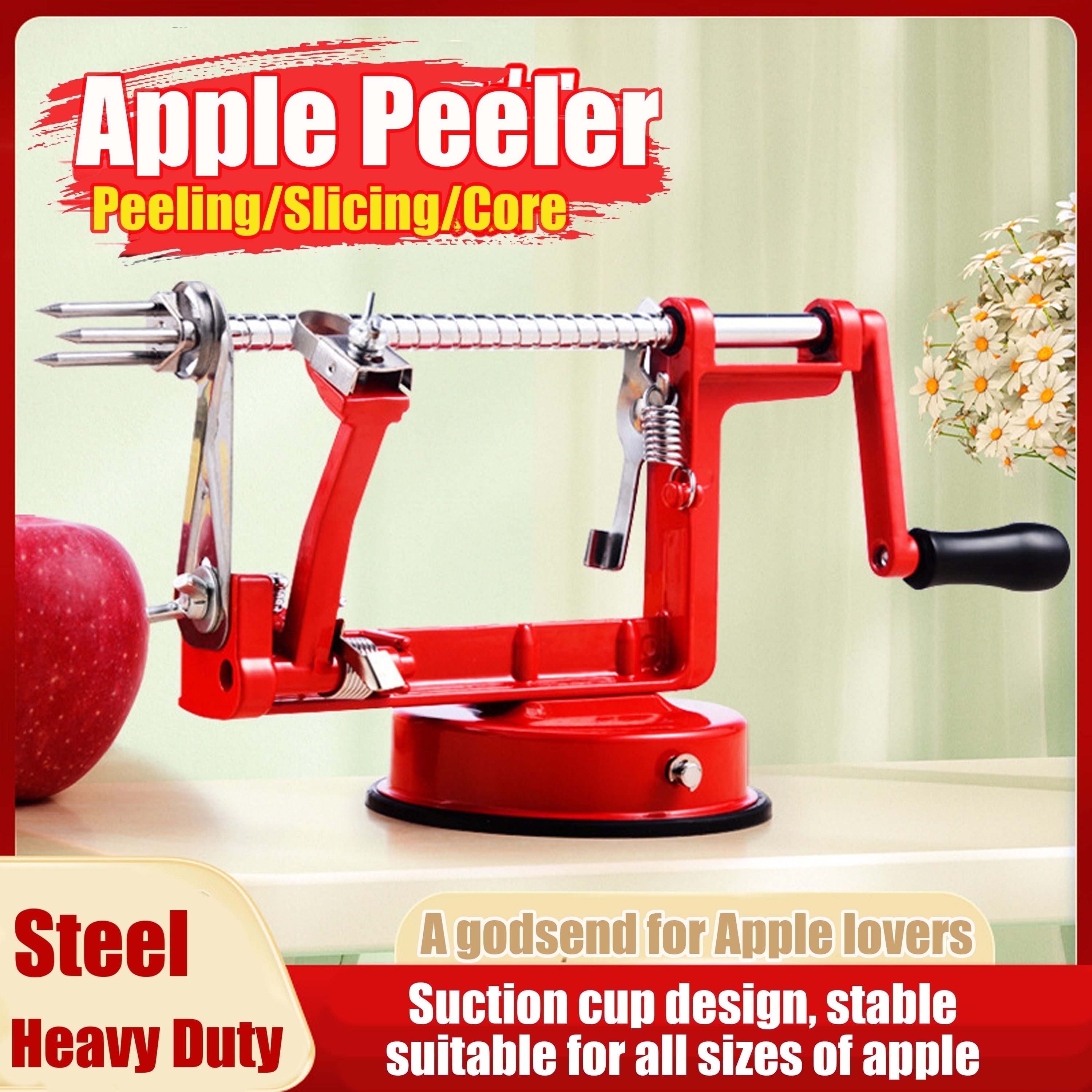 Apple Peeler Corer, 3 in-1 Apple Peeler Slicer Corer, Durable Heavy Duty Apple Peeler Slicer ...